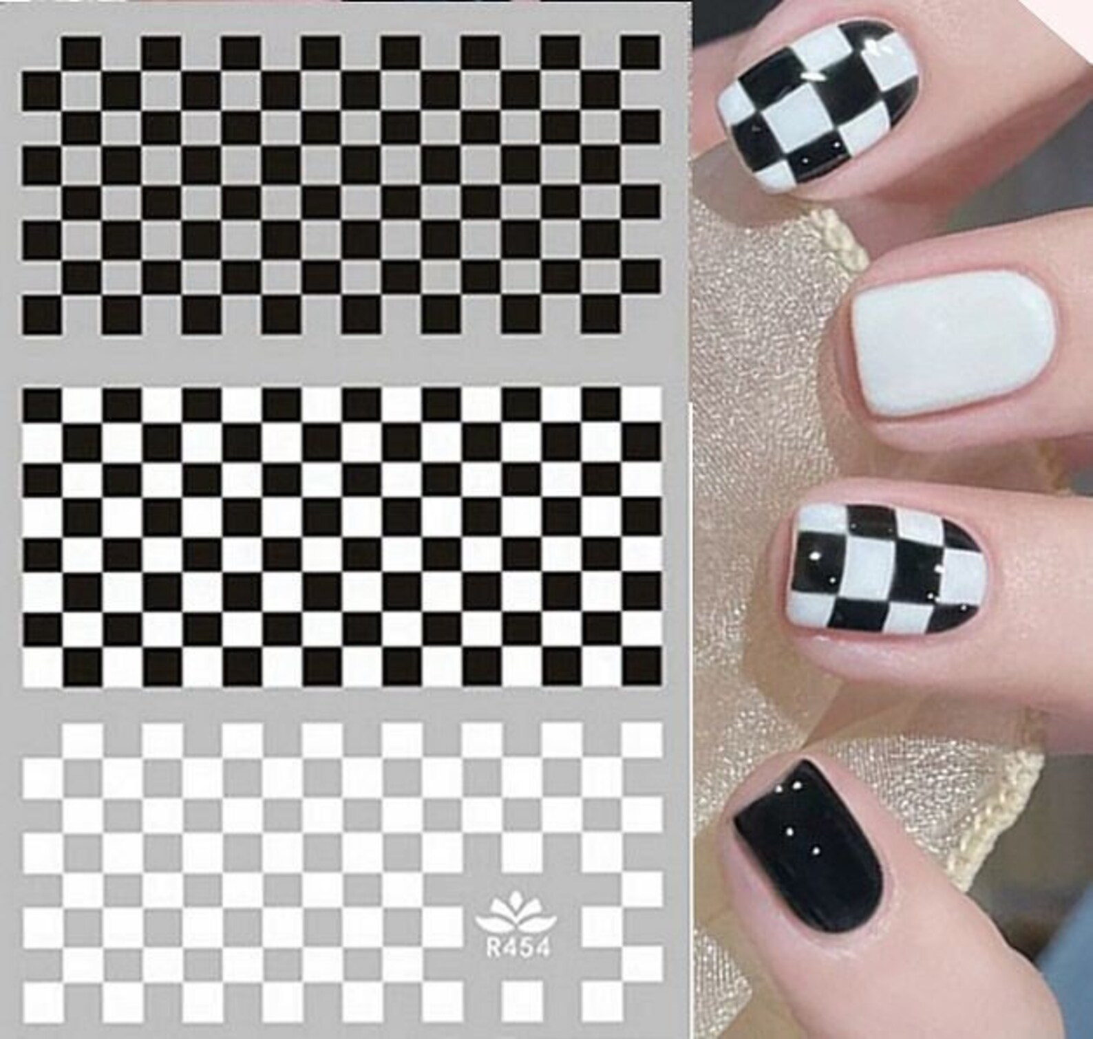Checkboard Checker Nail Art Stickers Checkered Board White Black Check ...