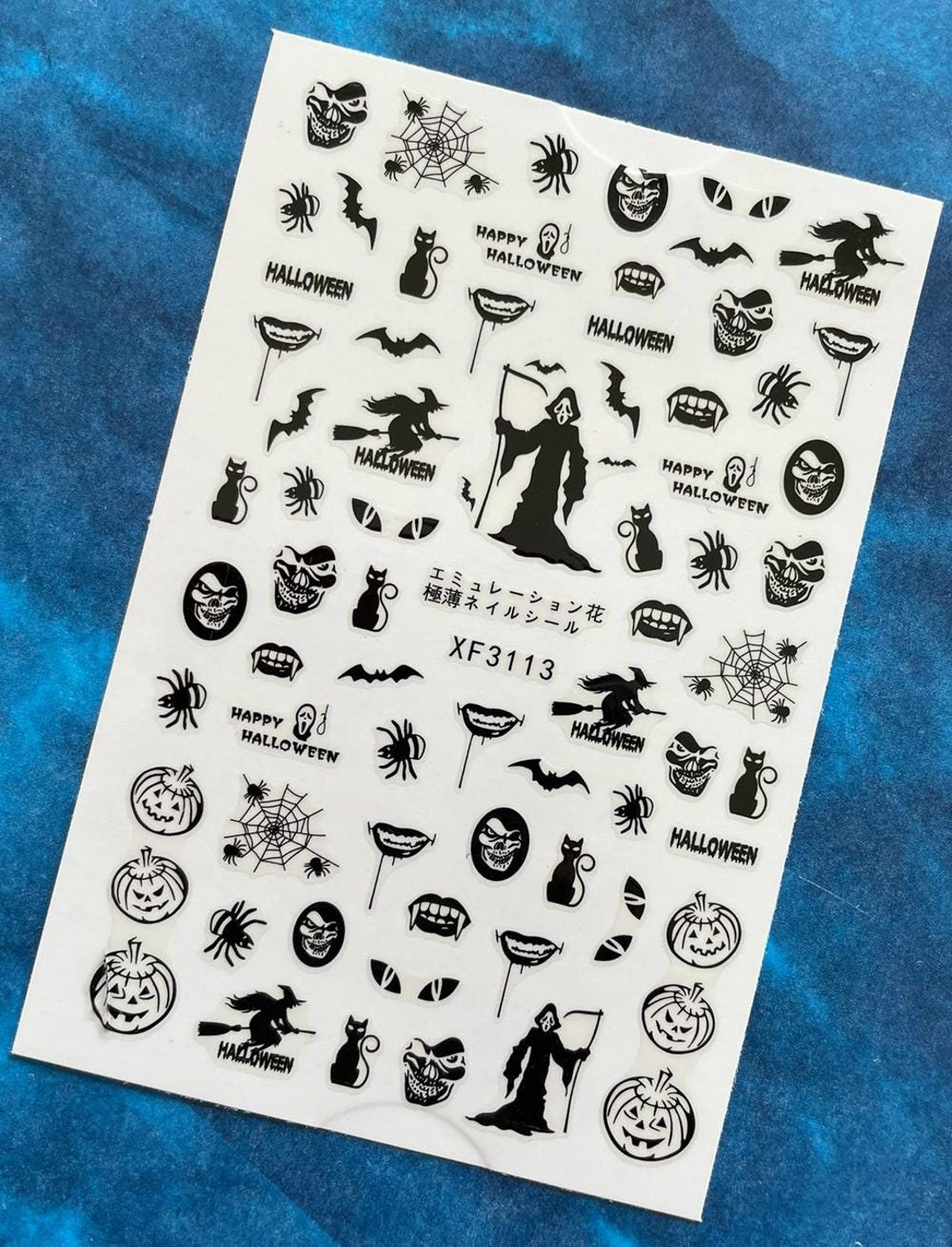 Black Grim Reaper Halloween Nail Art Stickers Witch Pumpkin Jack-o ...