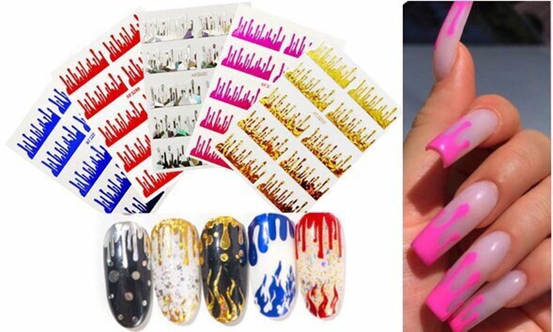Dripping Paint Nail Art Stickers Drip Nail Decals Dripping Liquid Red ...