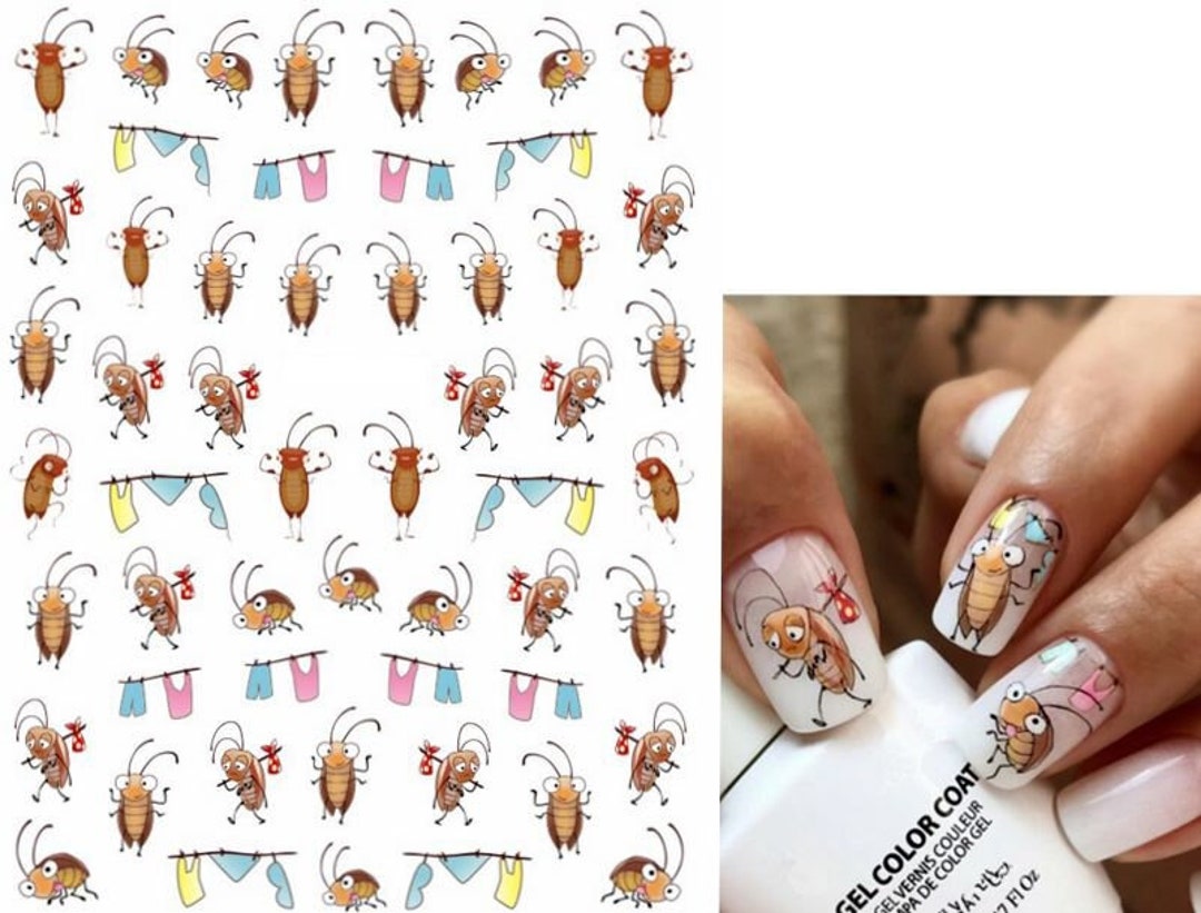 Cricket Bug Nail Art Stickers Giraffe Sheep Animal Hedgehog Cow Self ...