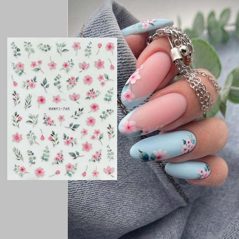 Pink Flowers Nail Art Stickers Pastel Floral Leaves Spring Flowers ...