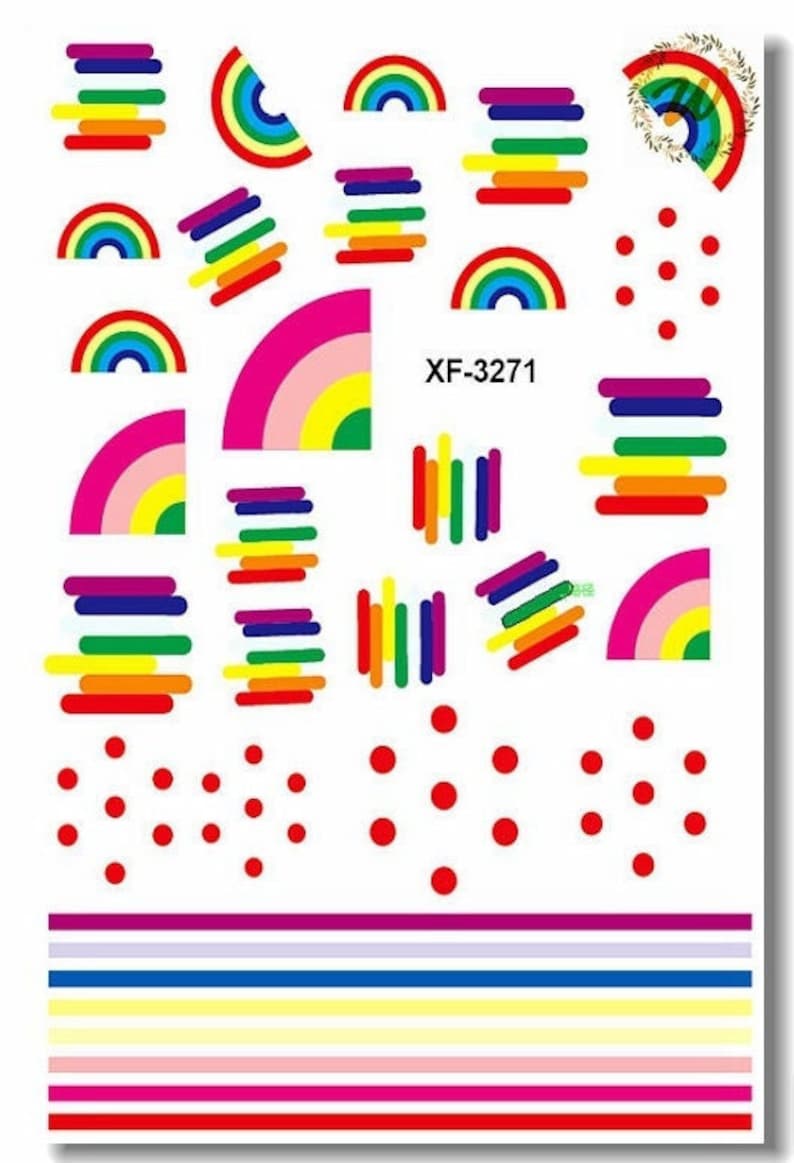 Rainbow Stripe Line Nail Art Stickers Rainbow Pattern Strip Dots Self ...