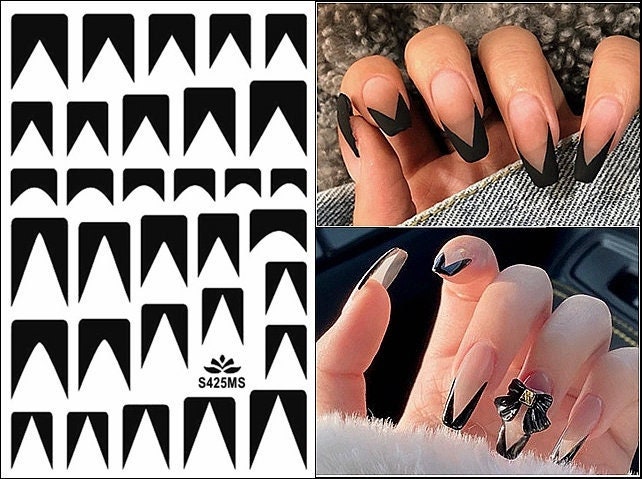 Classic French Tip Manicure Nail Art Stickers White Finger Tips ...
