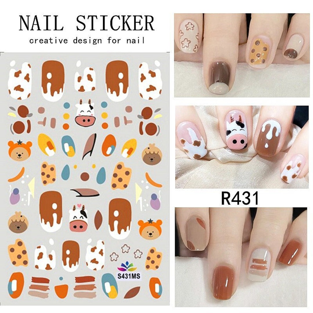 Nude Cow Print Animal Fur Pattern Nail Art Stickers Decals Zebra Print ...