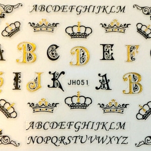 Cursive Letters Nail Art Stickers Decals Old Fashion Letter Black ...