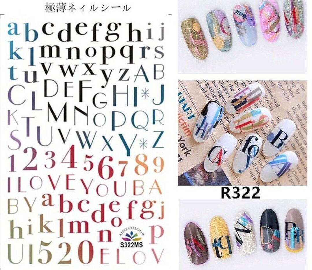 Number Letters Neon Christmas Plaid Nail Stickers Kit Sweater Pattern ...