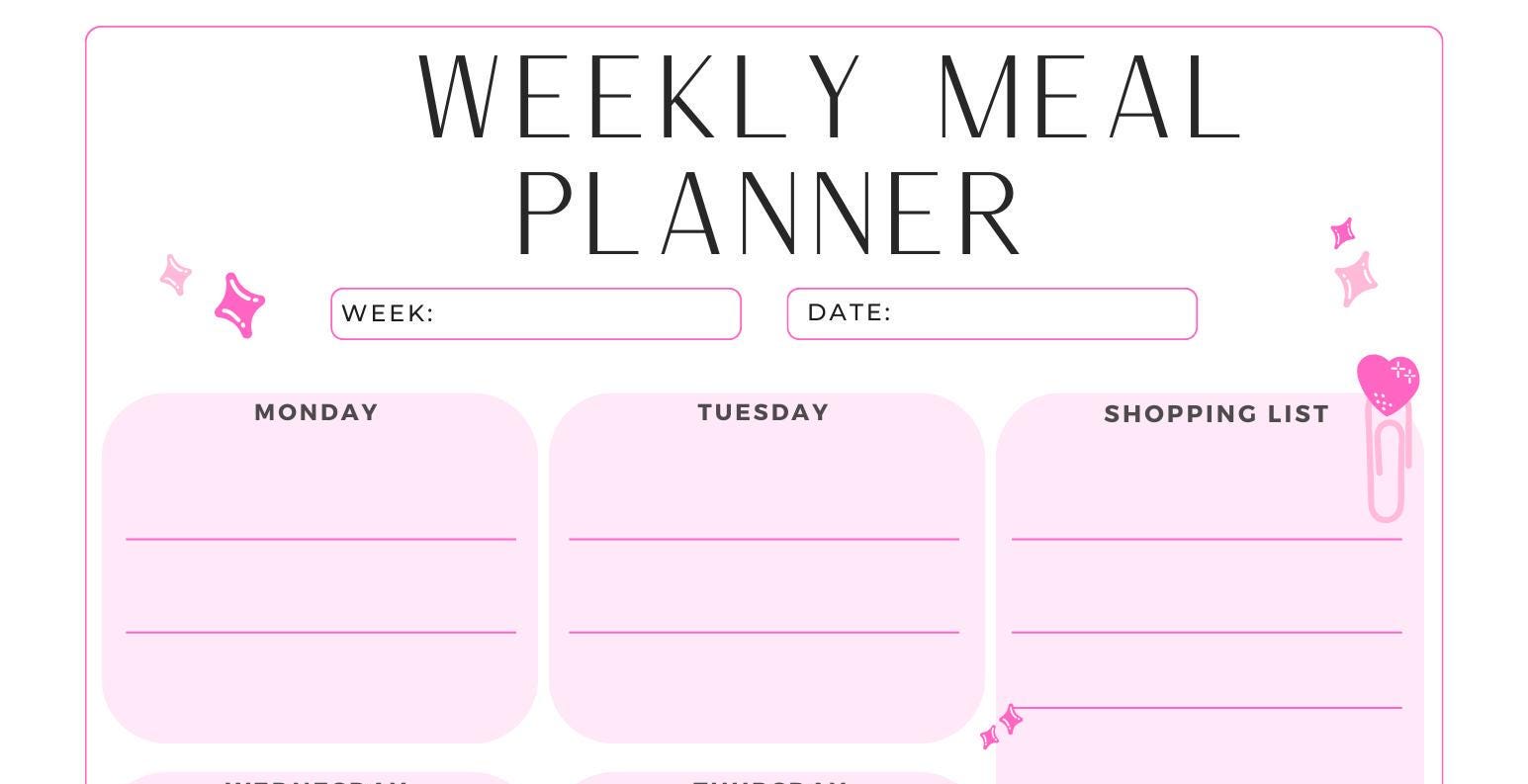 Weekly Meal Planner, Pink, Stylish and Functional Meal Planning ...