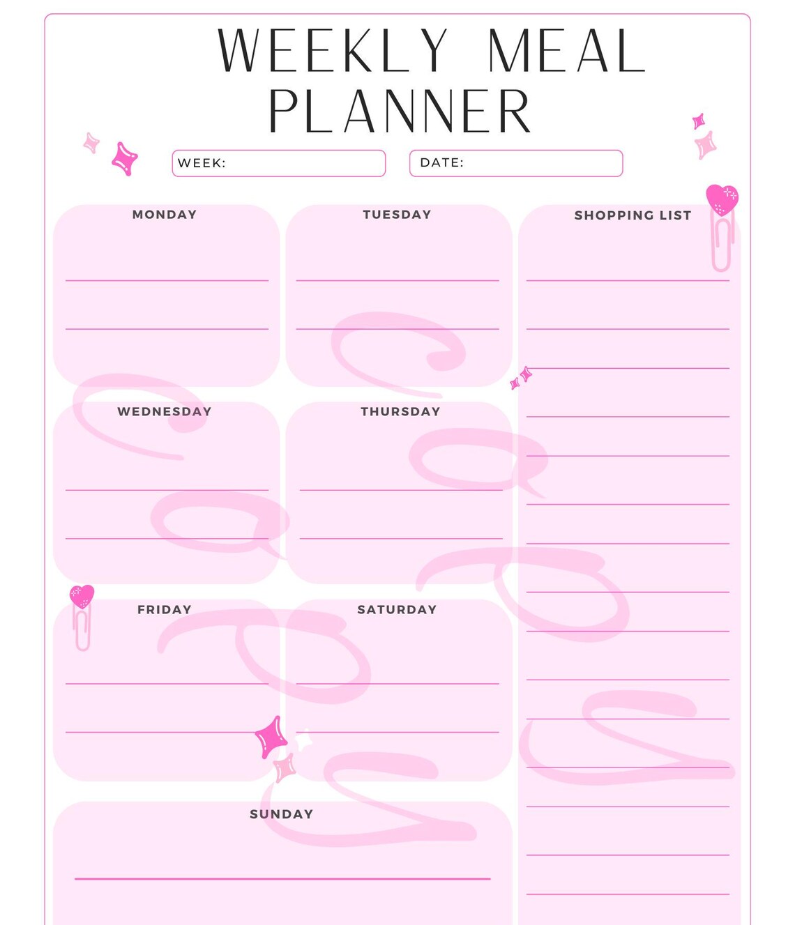 Weekly Meal Planner, Pink, Stylish and Functional Meal Planning ...