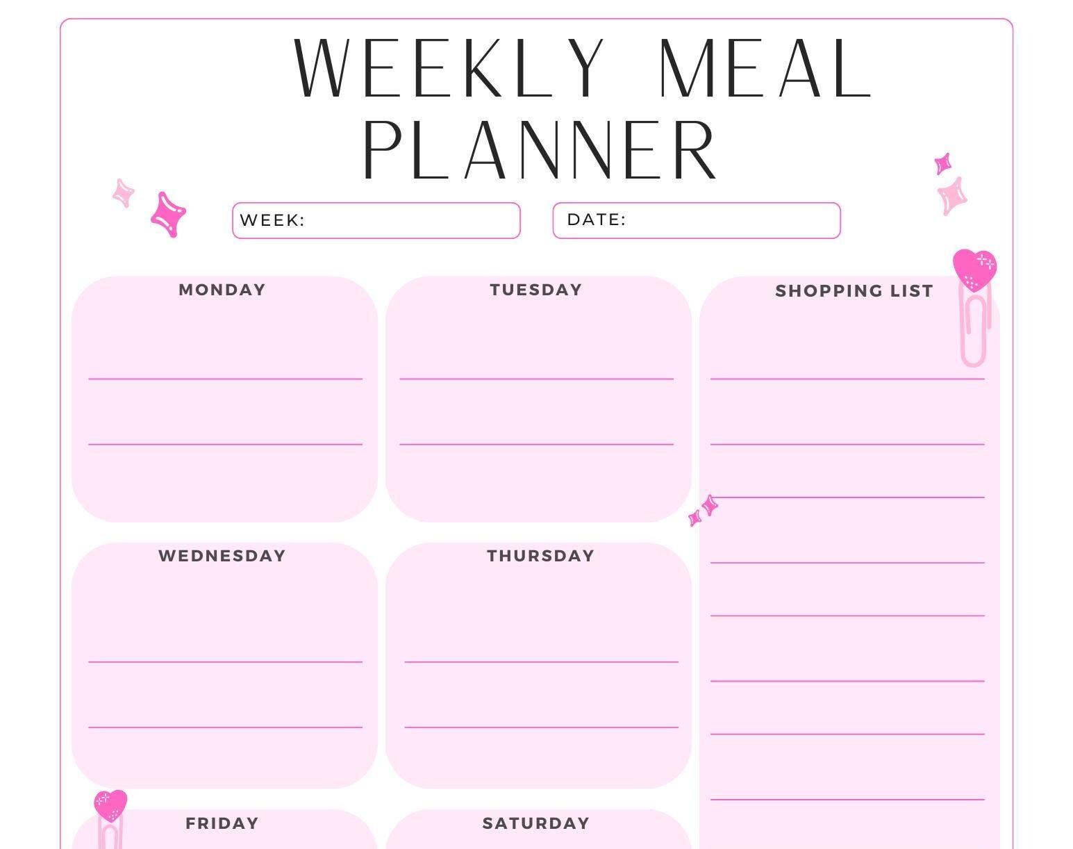 Weekly Meal Planner, Pink, Stylish and Functional Meal Planning ...