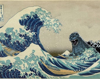 Japanese Wave Godzilla - Etsy