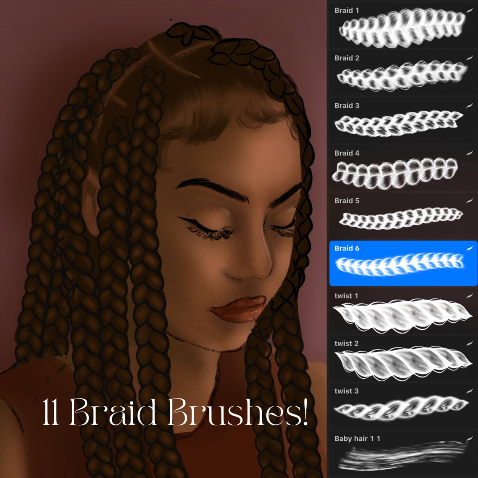 Procreate Braid Brush Set: Natural Hair, Twists, Edges (digital Brushes ...