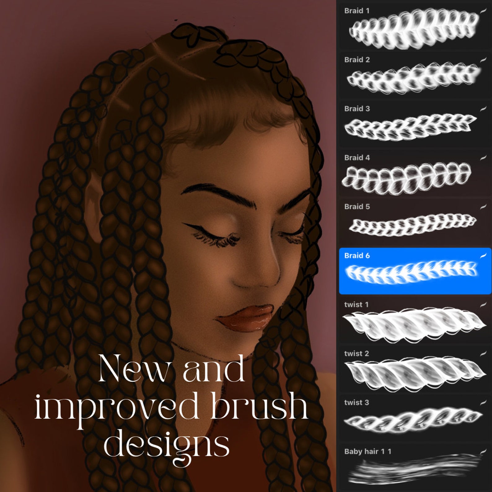 Procreate Braid Brush Set: Natural Hair, Twists, Edges (digital Brushes ...
