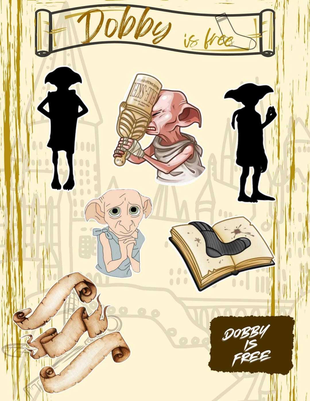 Harry Potter Dobby Sticker Set Free Elfi Sticker for Notebooks ...