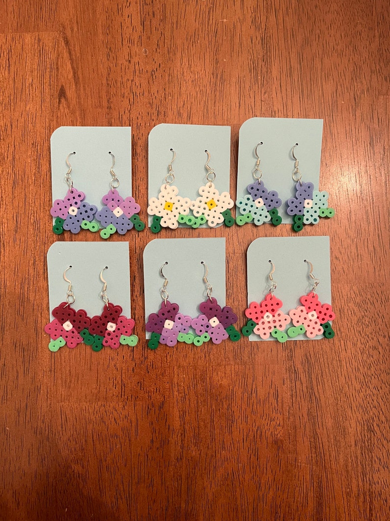 2 Toned Pixelated Perler Bead Flower Earrings Etsy