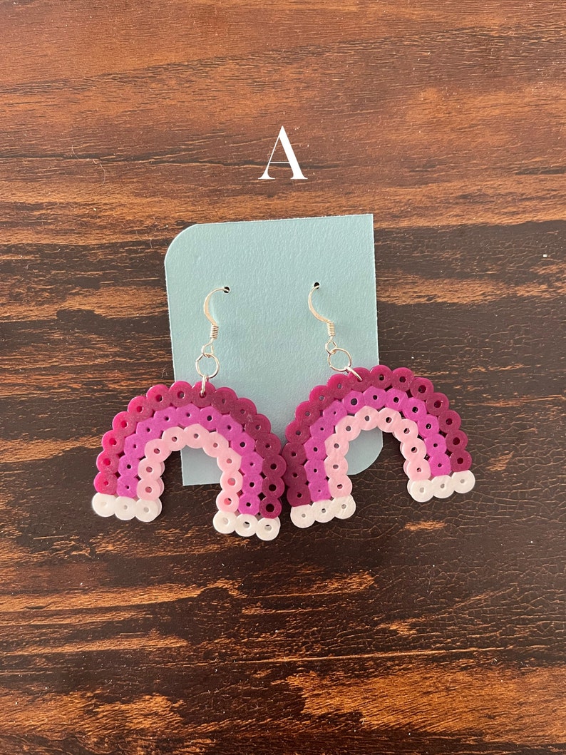 3 Row Rainbow Arch Dangle Perler Bead Earrings Etsy