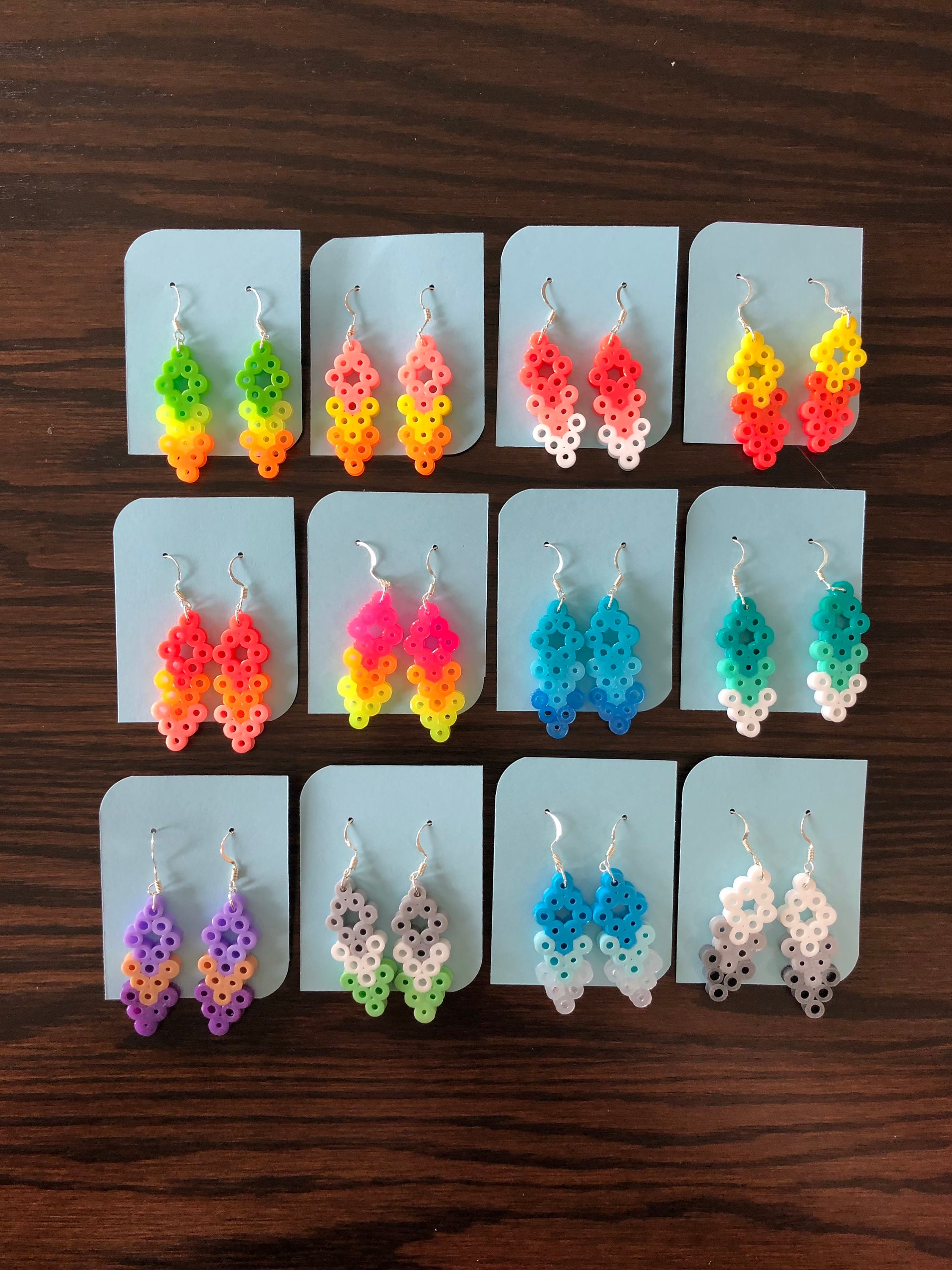 Diamond Tricolor Perler Bead Earrings Etsy