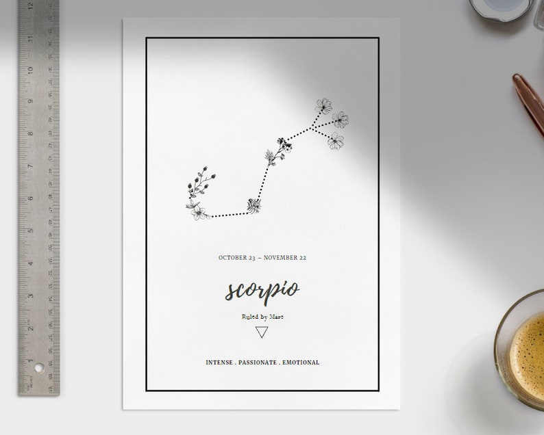 Scorpio Zodiac Printable PDF and PNG Art Print Poster Modern Wall Art ...