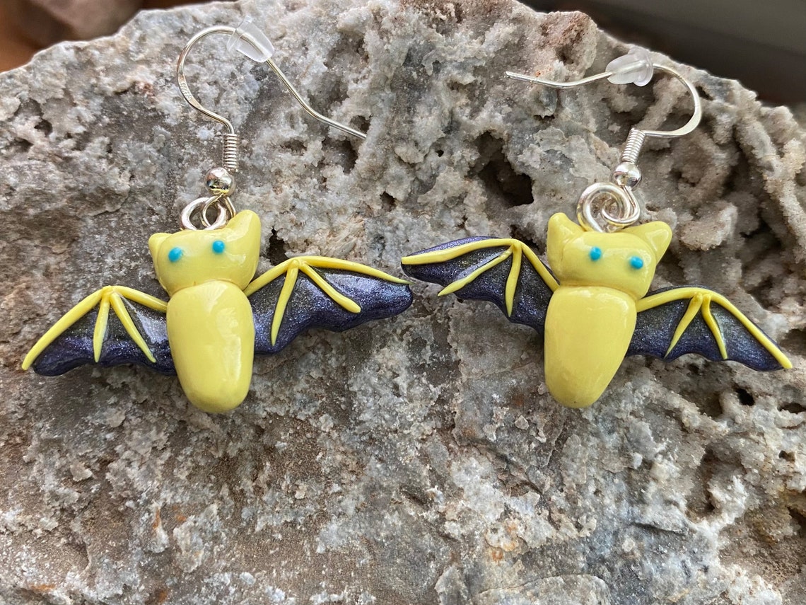 Cute Colorful Polymer Clay Bat Dangle Earrings - Etsy