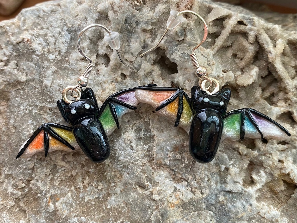 Cute Colorful Polymer Clay Bat Dangle Earrings - Etsy