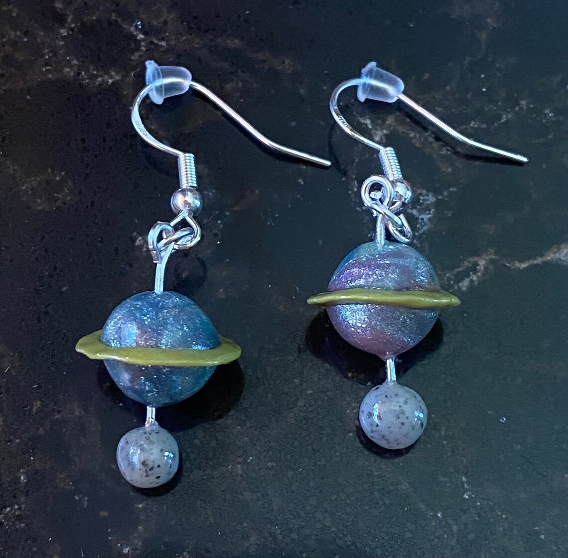 Polymer Clay Planet Dangle Earrings With Moons - Etsy