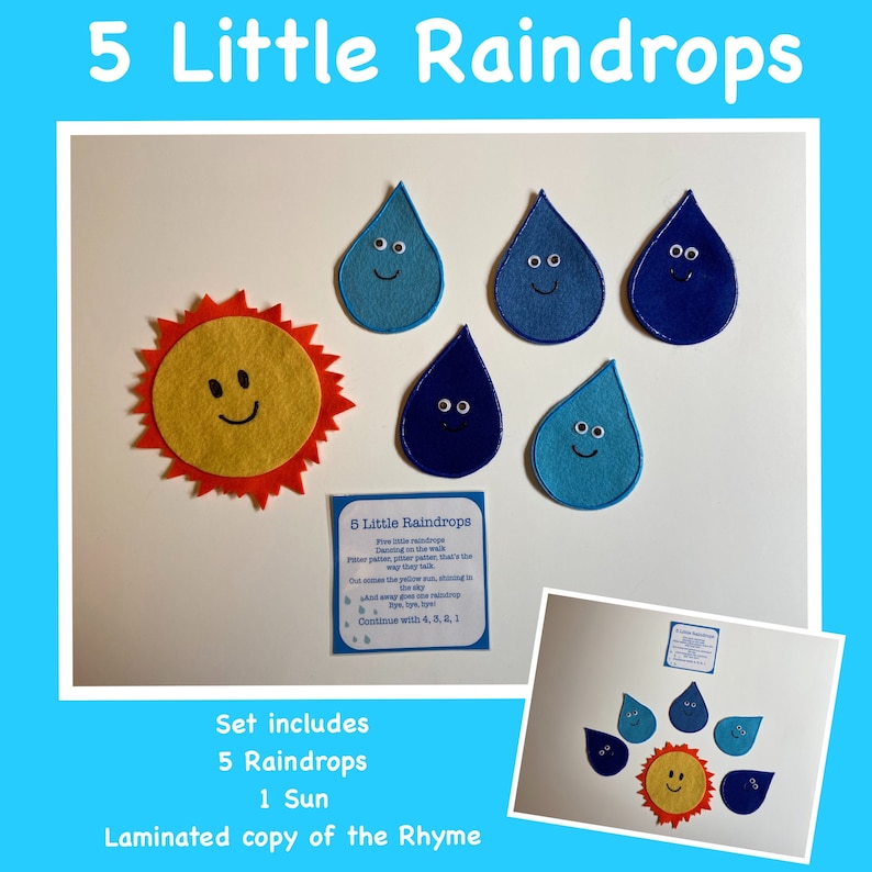 5 Little Raindrops Felt Rhyme /circle Time/storytime Activity/preschool ...