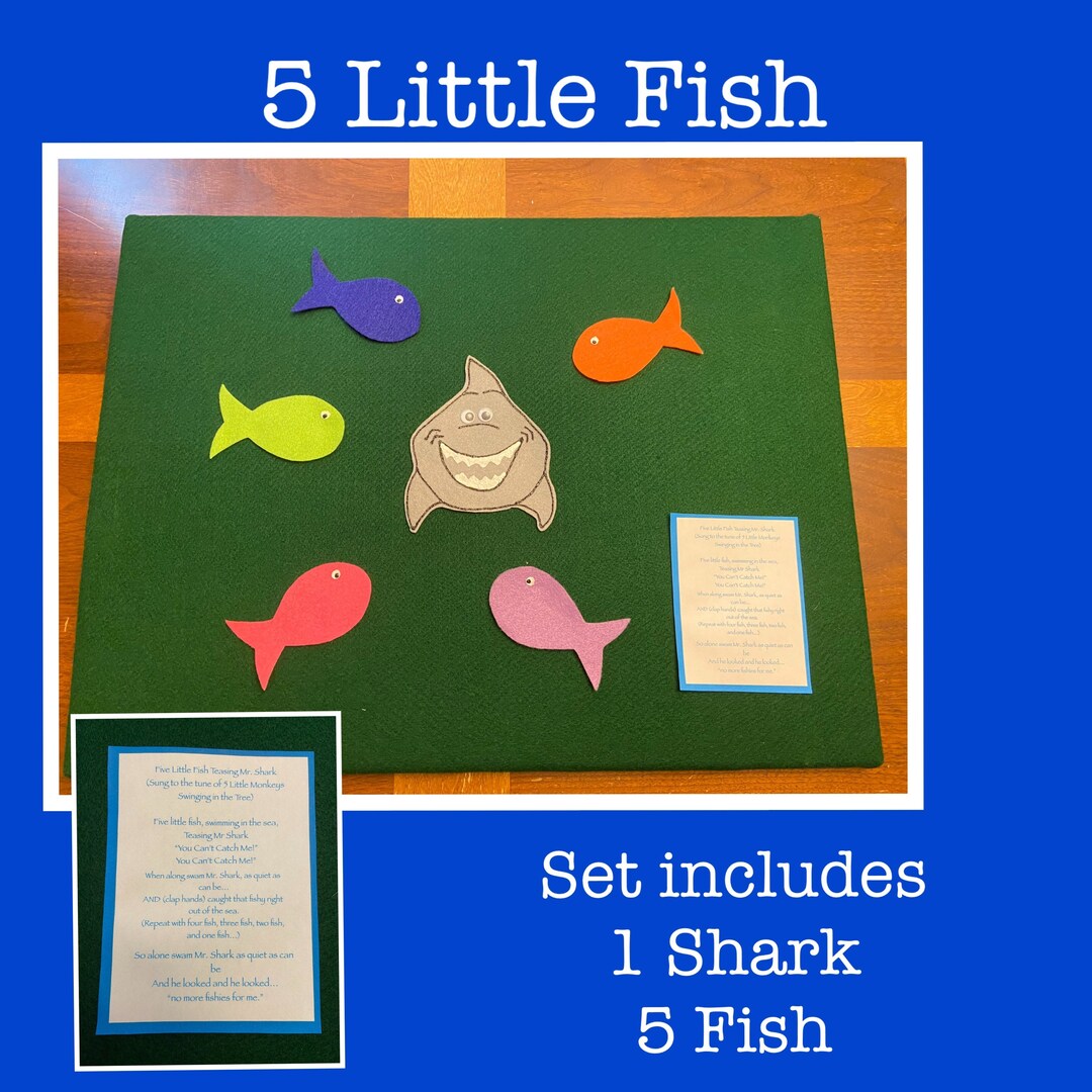 5 Little Fish Teasing Mr. Shark Felt Set //felt Board Story //felt Set ...
