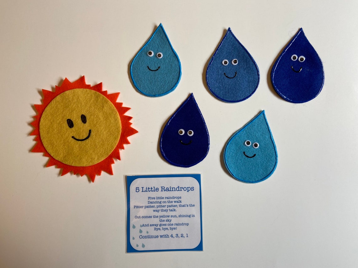 5 Little Raindrops Felt Rhyme /circle Time/storytime Activity/preschool ...