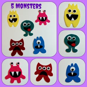 5 Little Monsters Felt Rhyme //felt Board Story //felt Set // Circle ...