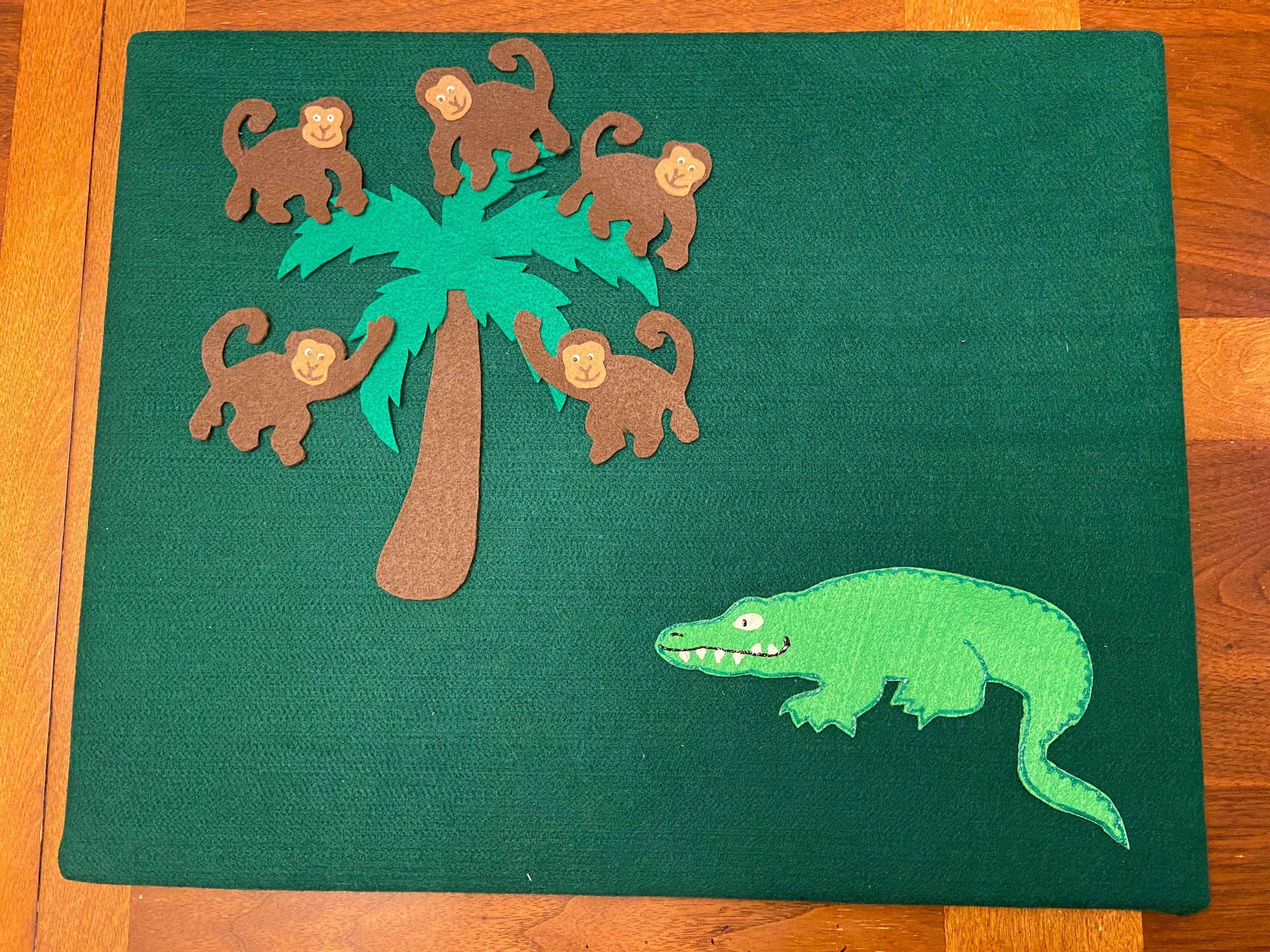 5 Little Monkeys Teasing Mr. Alligator Felt Set, Teacher Reaource, Felt ...