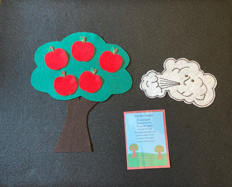 5 Red Apples//felt Board Story //felt Set // Circle Time // Preschool ...