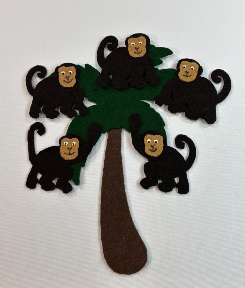 5 Little Monkeys Teasing Mr. Alligator Felt Set, Teacher Reaource, Felt ...