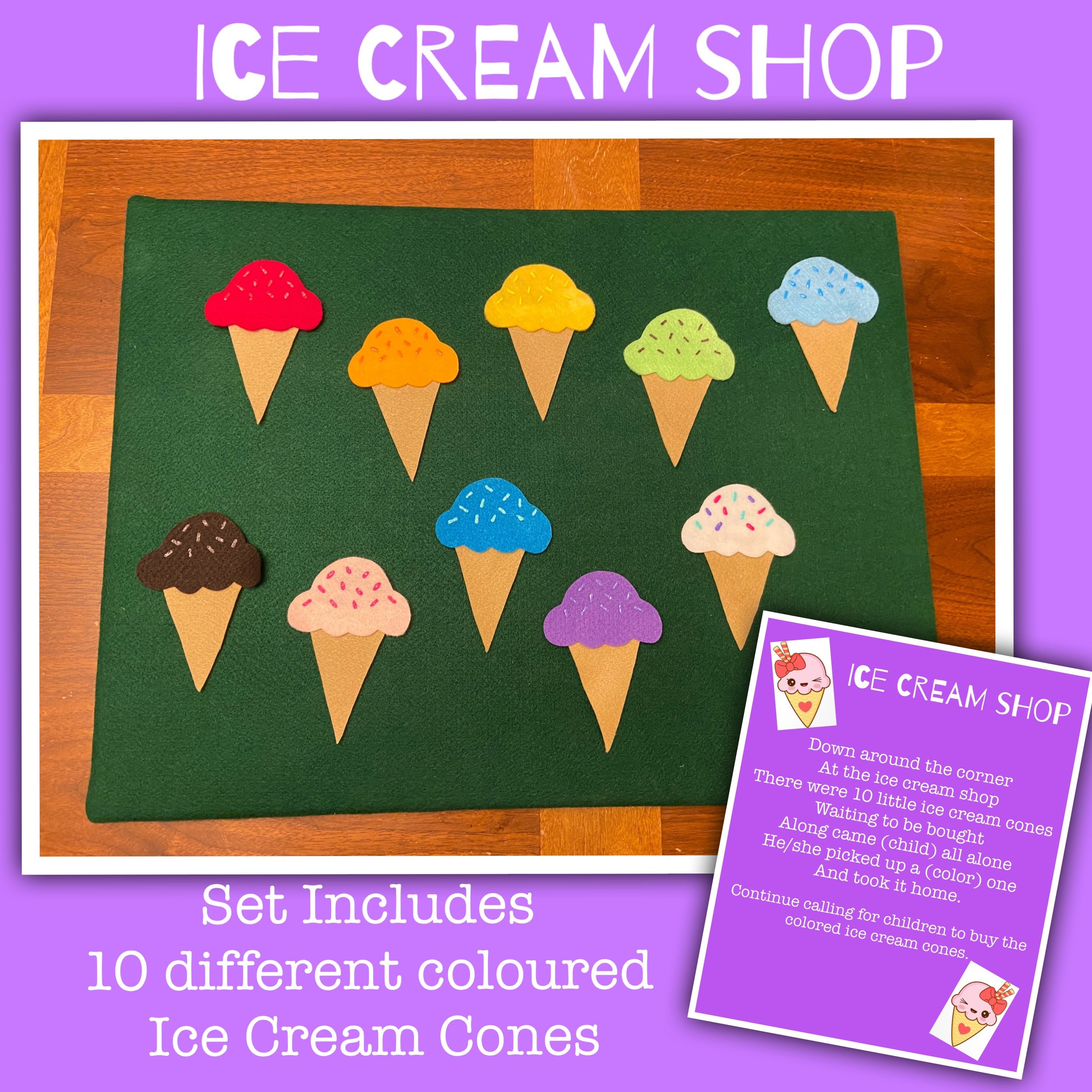 Ice Cream Shop Felt Rhyme //teacher Resource// Felt Board Story //felt ...