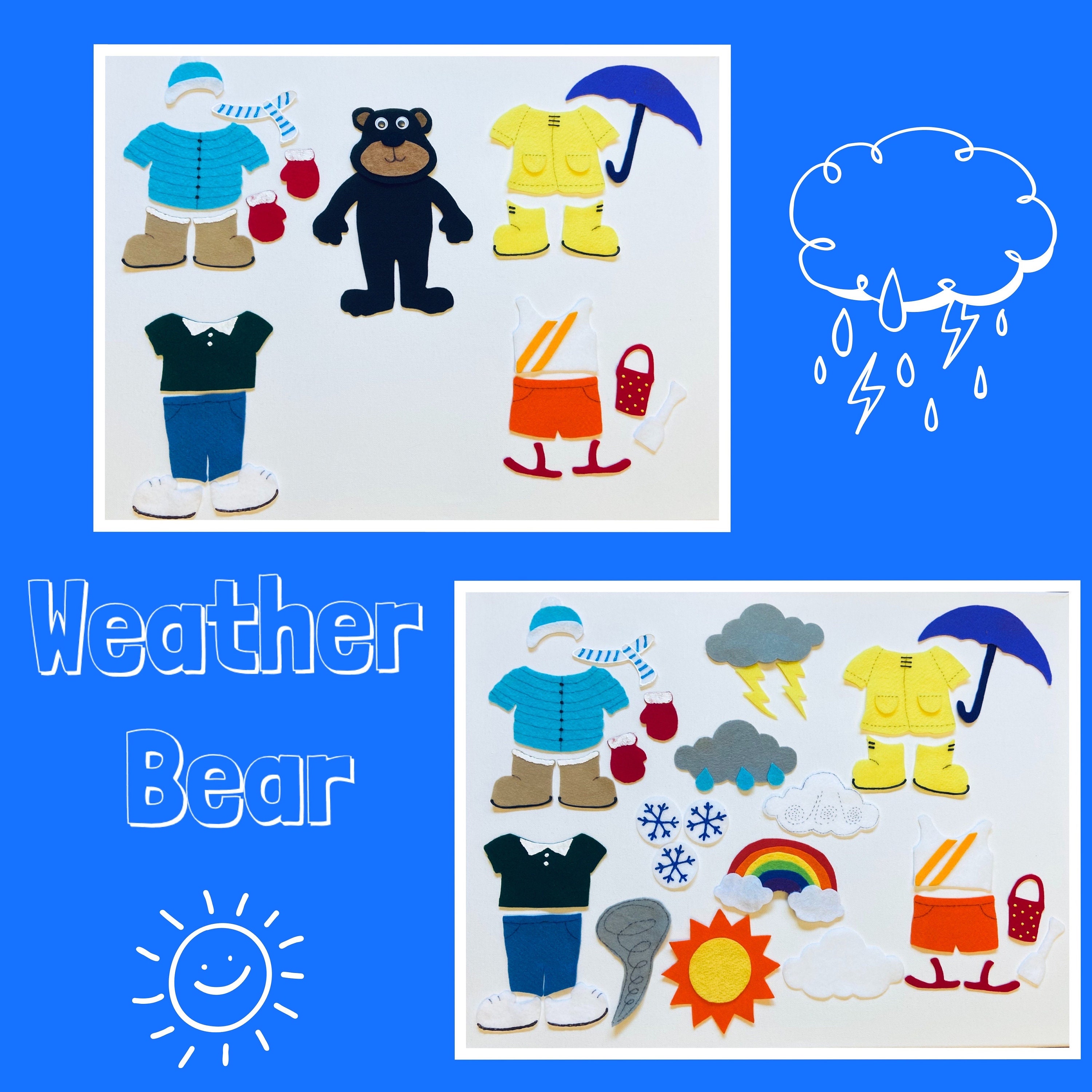 Weather Bear Felt Set// Teacher Resource// Felt Board Story //felt Set ...