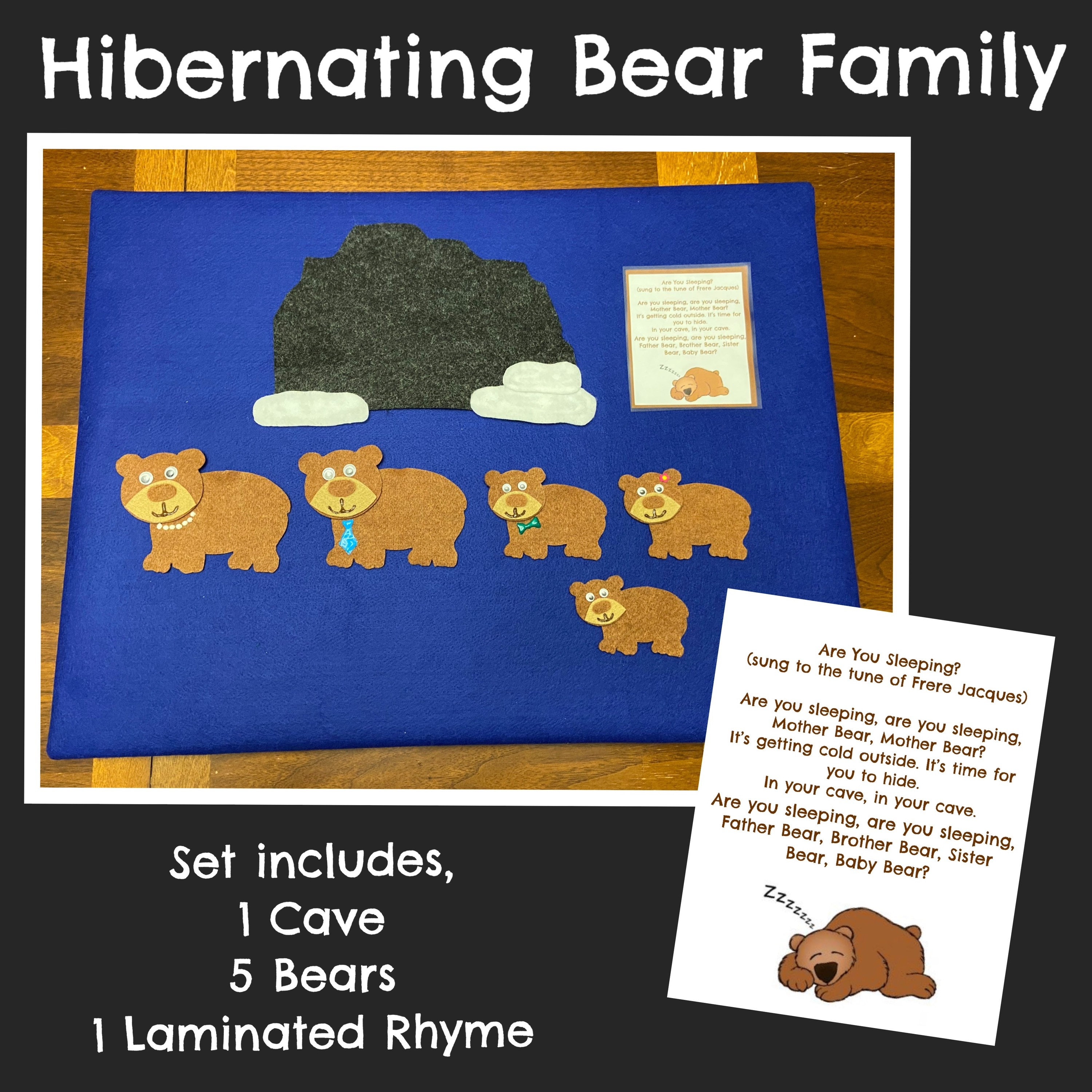 Hibernating Bear Family Felt Set/circle Time/storytime Activity ...