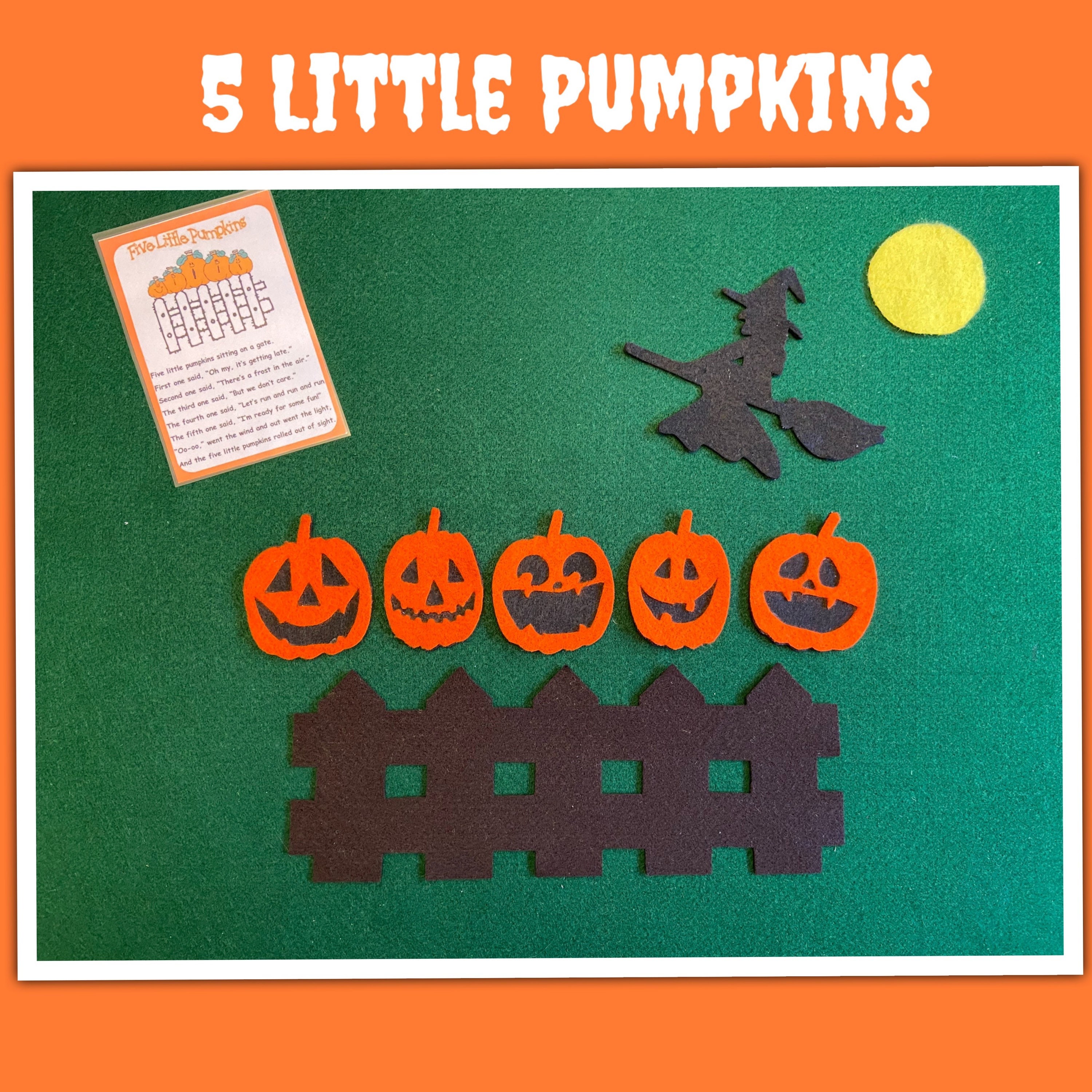 5 Little Pumpkins Sitting on a Gate Felt Rhyme //felt Board Story ...