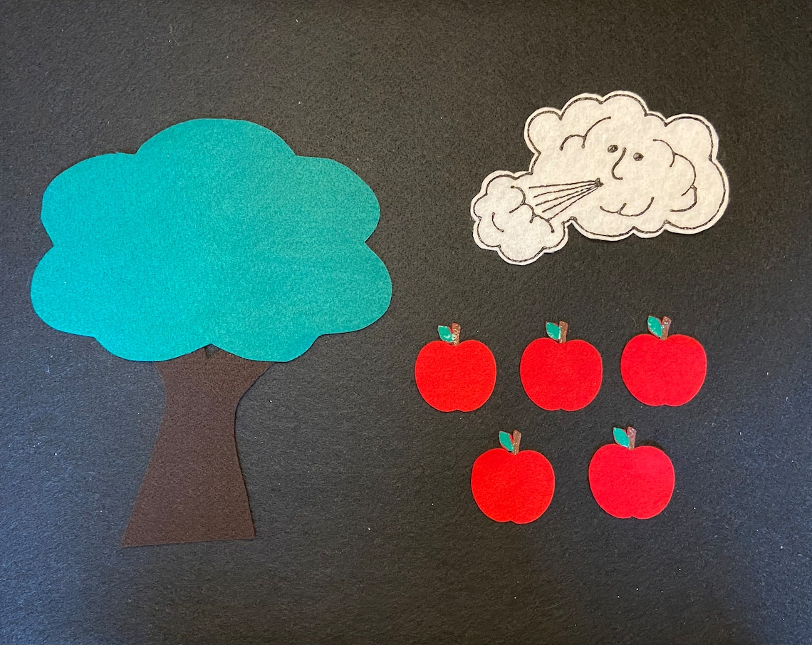 5 Red Apples//felt Board Story //felt Set // Circle Time // Preschool ...