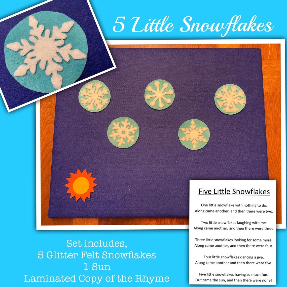 5 Little Snowflakes Felt Set//felt Board Story //felt Set // Circle ...
