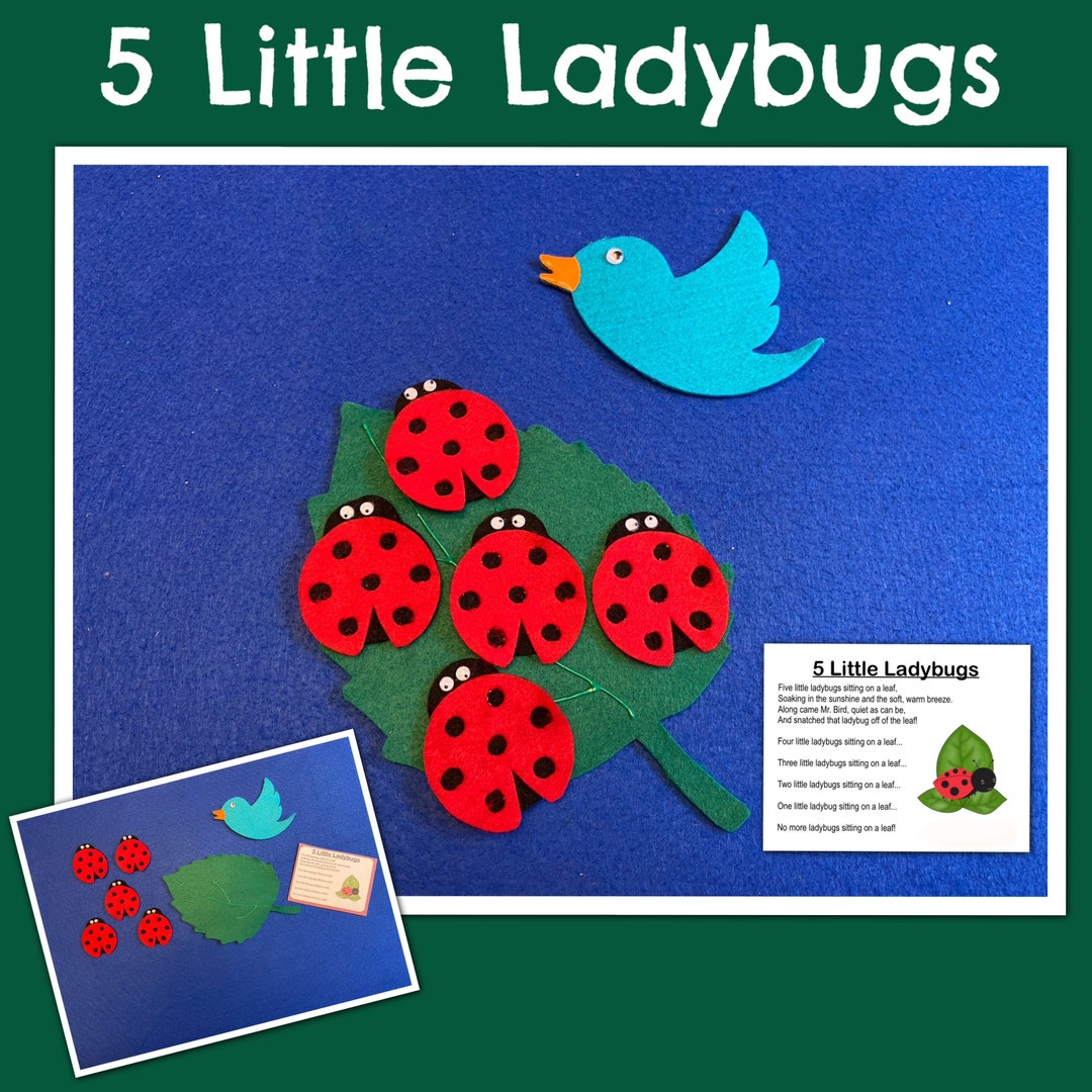 5 Little Ladybugs Sitting on a Leaf Felt Rhyme //felt Board Story ...