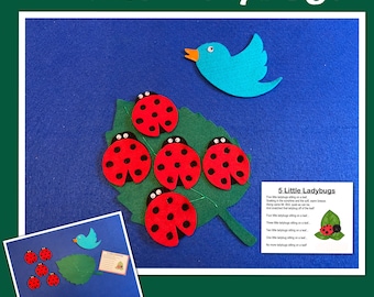 5 Little Ladybugs Felt Set / Ladybug Flannel Board / Spring / - Etsy