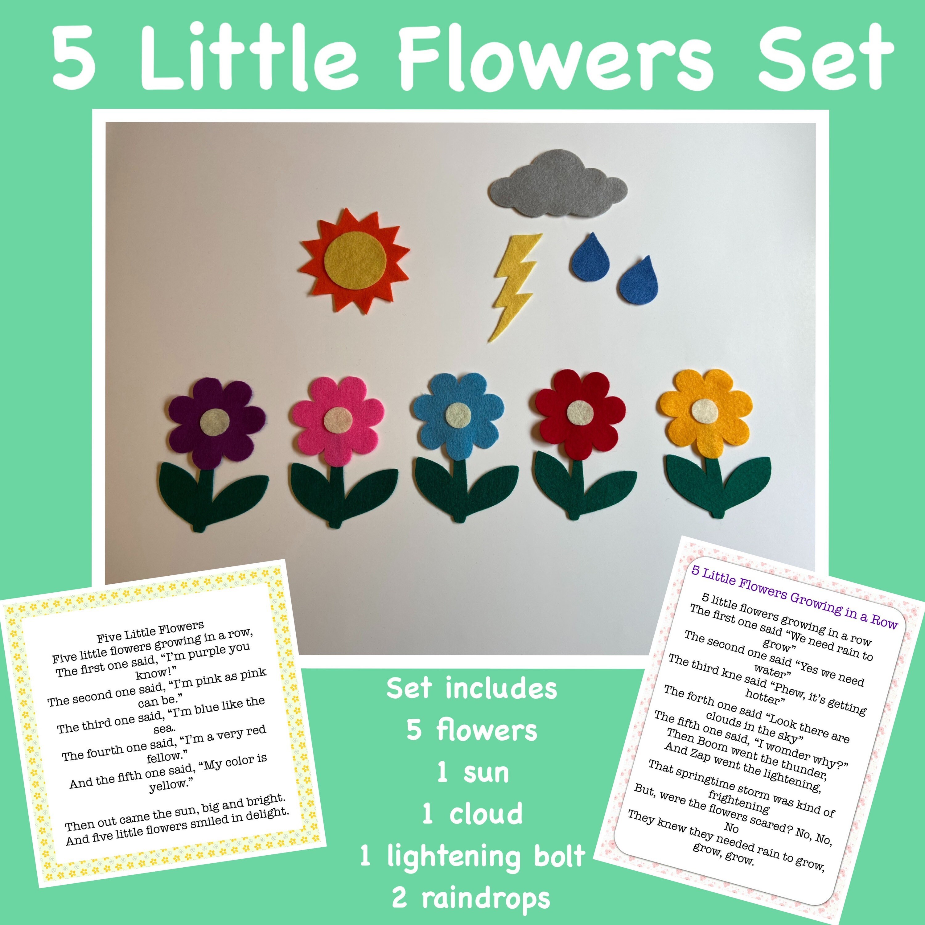 5 Little Flowers Felt Set /circle Time/storytime Activity/preschool ...