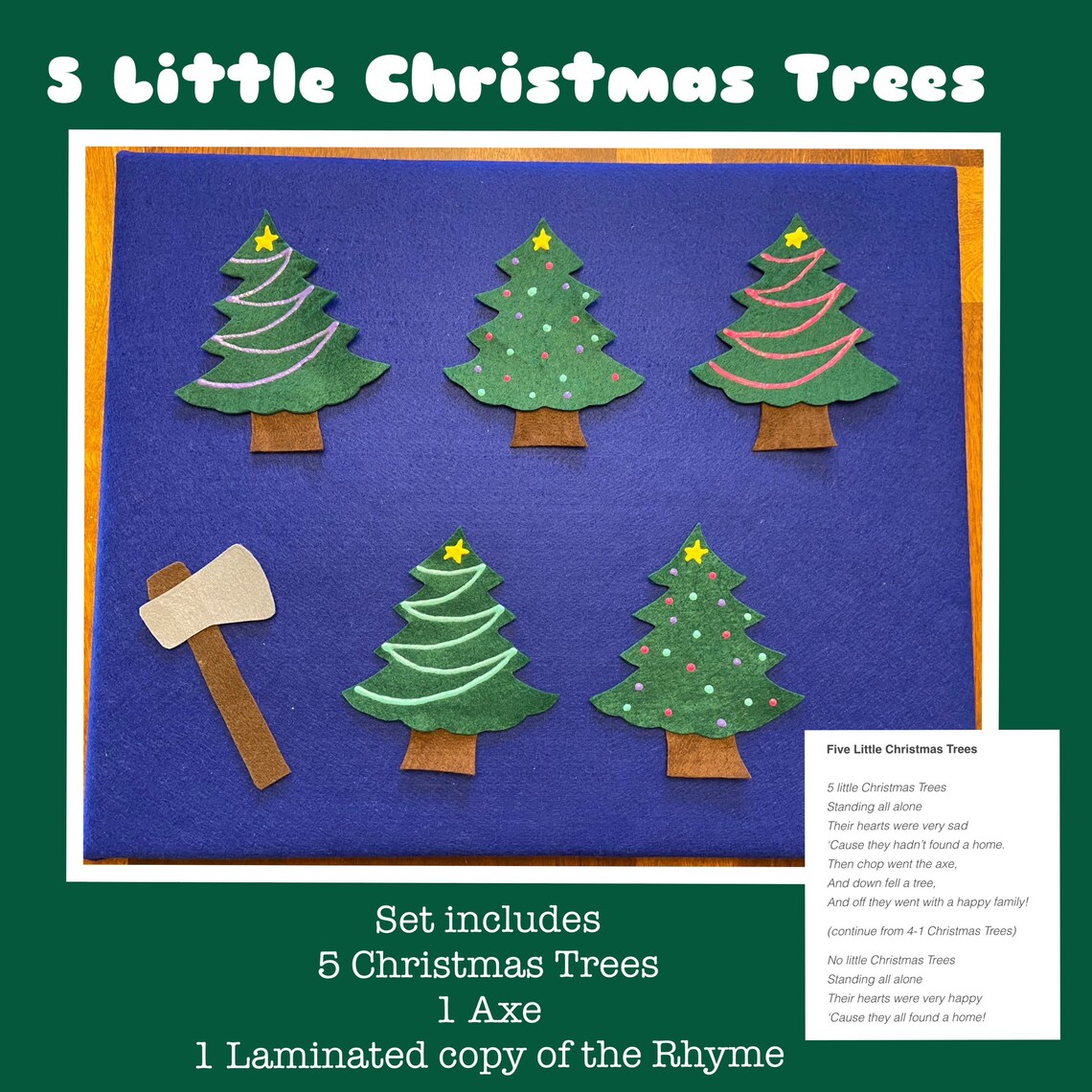 5 Little Christmas Trees Felt Set, Felt Story, Flannel Board Story ...