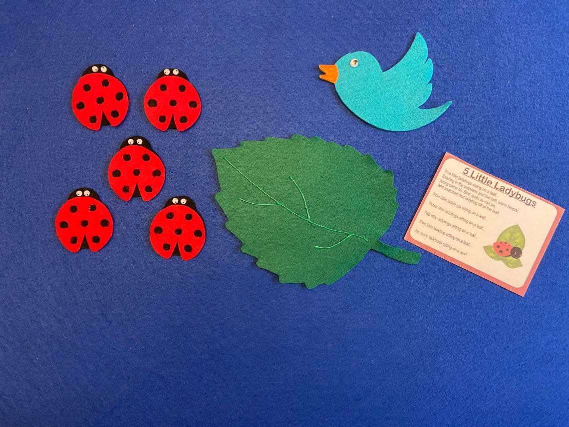 5 Little Ladybugs Sitting on a Leaf Felt Rhyme //felt Board Story ...