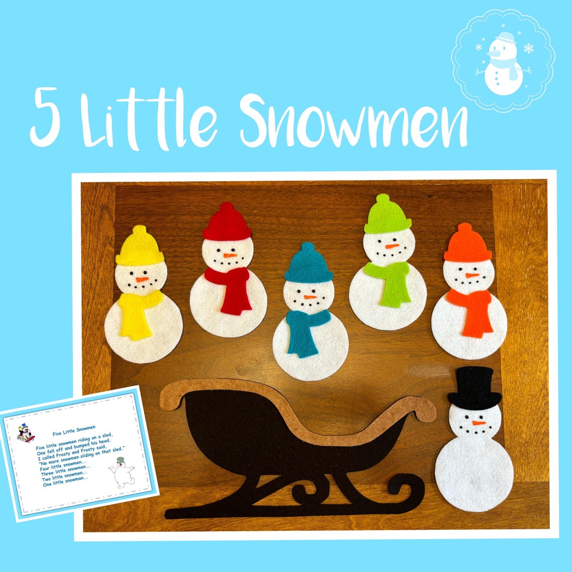 5 Little Snowmen, Christmas Storytime Felt, Felt Story, Flannel Board ...