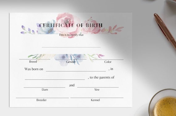 Birth Certificate for Pets Watercolor | Etsy