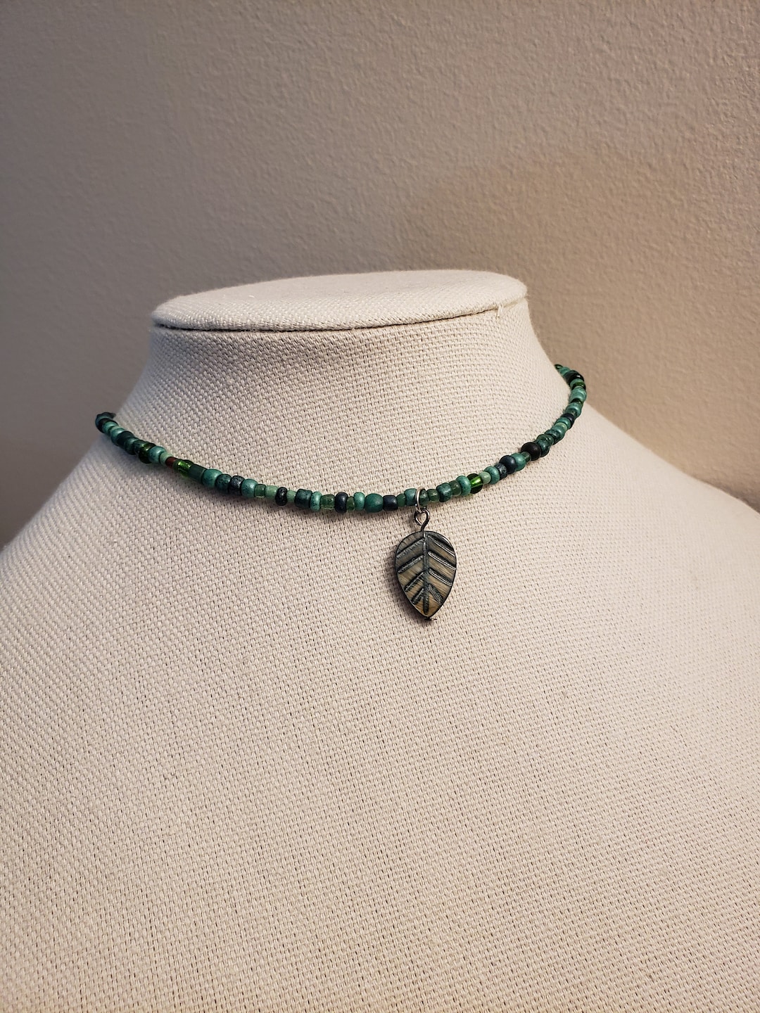 Green Wooded Forest Fairy Beaded Choker With Leaf Charm - Etsy