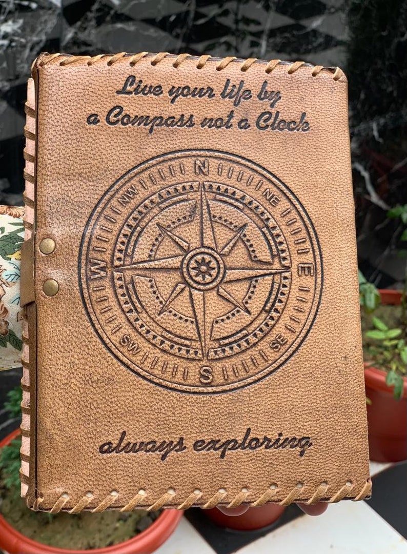 Compass Journal Compass Emboss Leather Journal Pages - Etsy