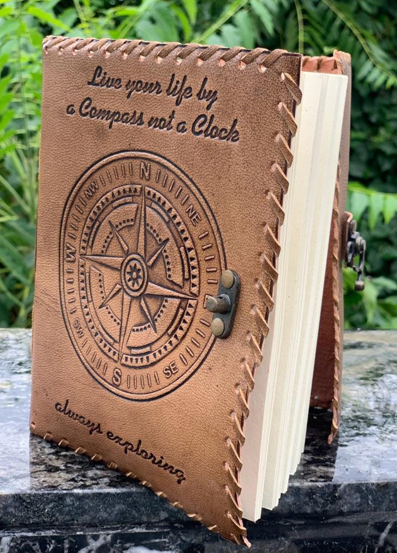 Compass Journal Compass Emboss Leather Journal Pages - Etsy