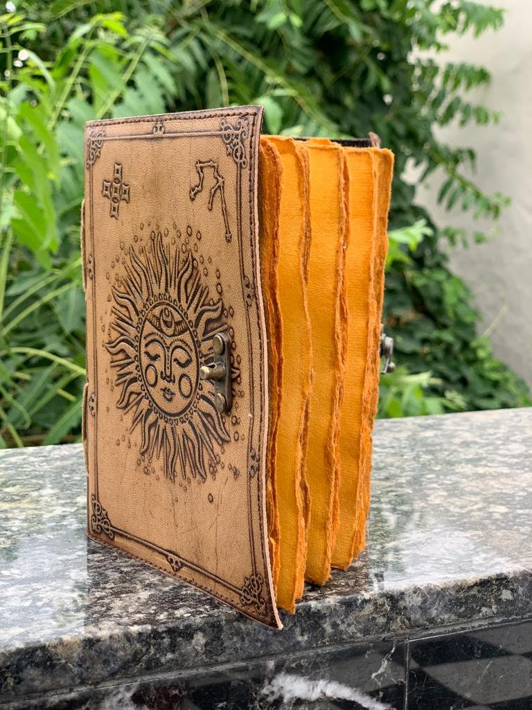 Sun and Moon Leather Journal Vintage Journal Leather - Etsy