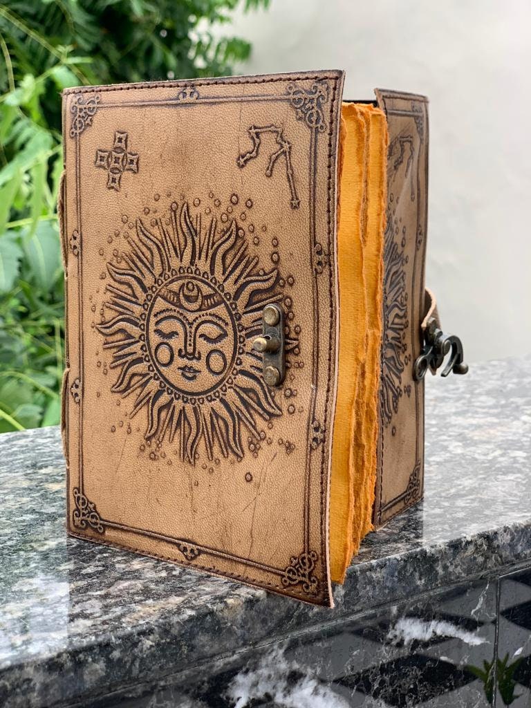 Sun and Moon Leather Journal Vintage Journal Leather - Etsy