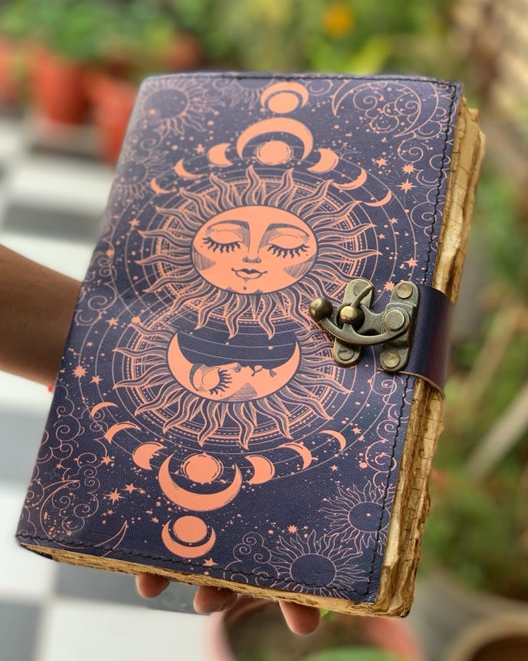 Sun & Moon Printed Journal, Handmade Deckle Edge Old Lined Journal,sun ...
